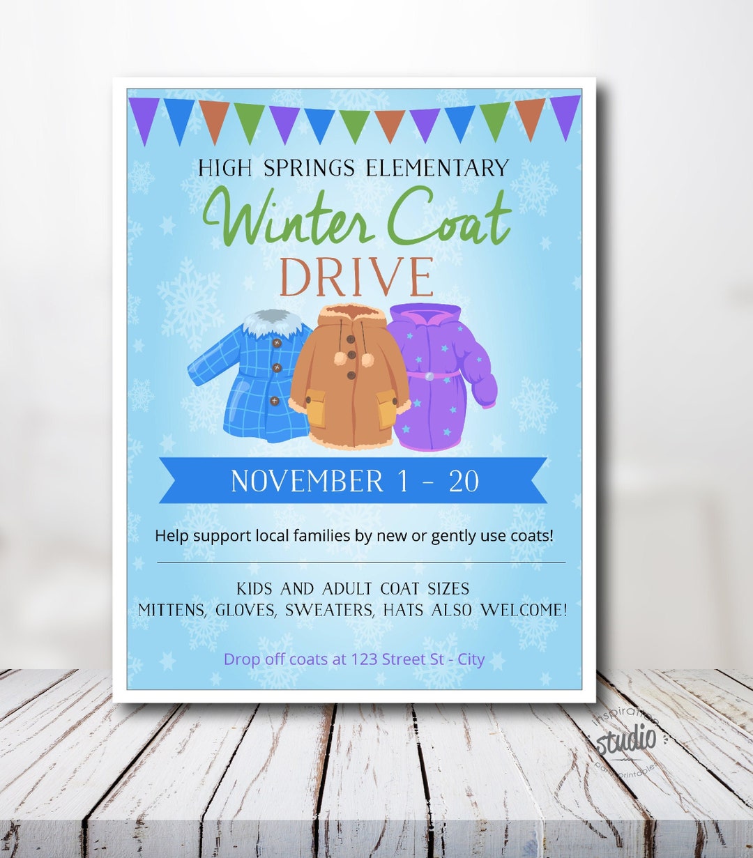 Winter Coat Drive Flyer and Poster Template, Charity Event, PTA, PTO ...