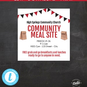 Community Meal Site Flyer and Social Media Graphic, Free Food Pick Up ...