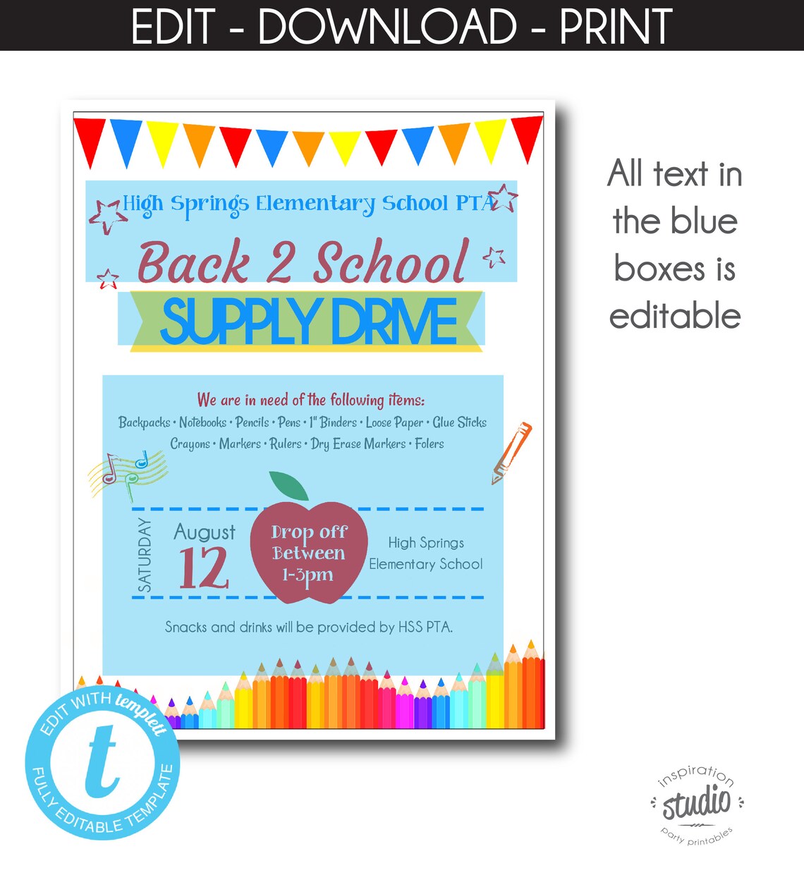 Back to School Supply Drive Event Flyer Back to School Flyer | Etsy