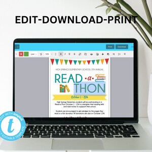 Editable Read-a-thon Flyer & Pledge Form Template | School Fundraiser ...