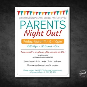 Parents Night Out Flyer | Editable Canva Template for Babysitting and ...