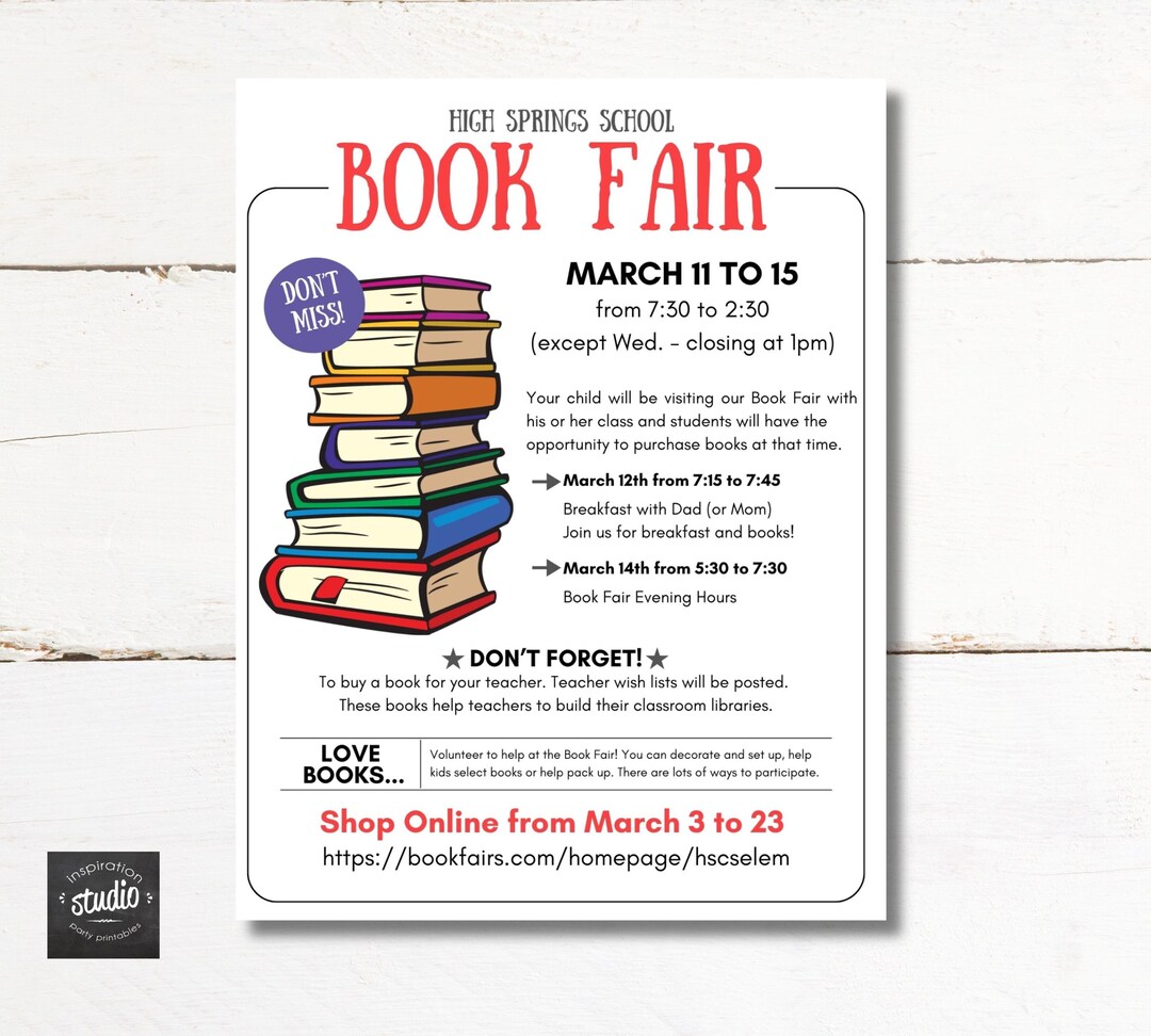 Book Fair Flyer Template | School Book Fair | PTA, PTO, School Event ...