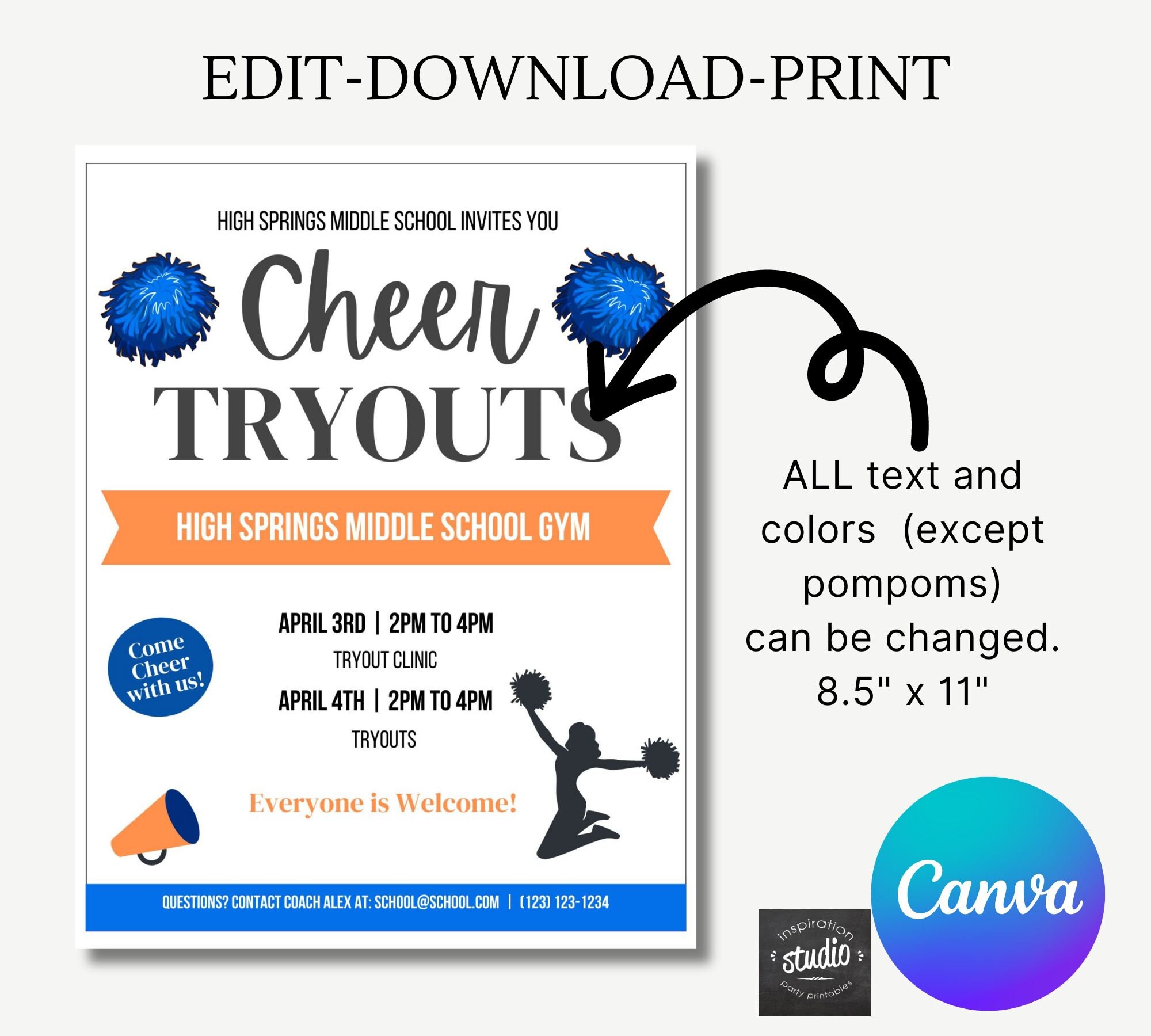 Customizable Cheerleading Tryout Flyer Template | Easy Edit on Canva ...