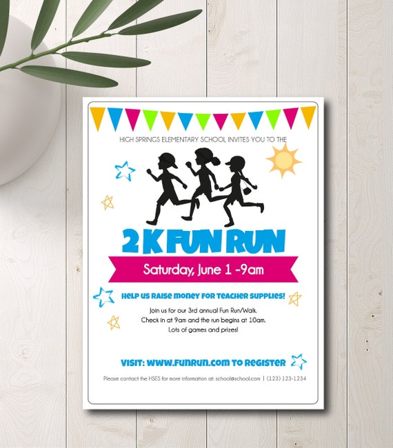 Fun Run Fundraiser Flyer, Fun Walk, 5k Run, 2k Walk, PTA, PTO, School ...