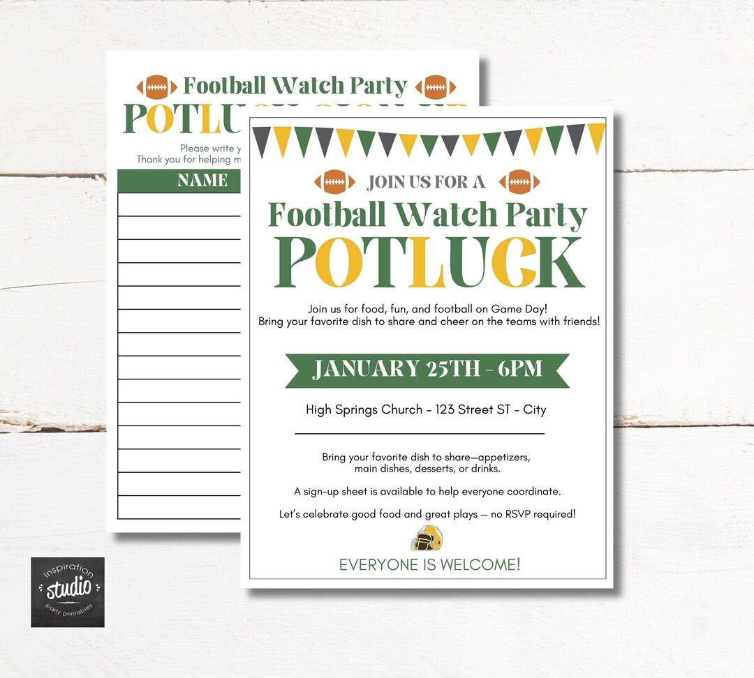Football Watch Party Potluck Flyer | Game Day Potluck Invitation | Big ...