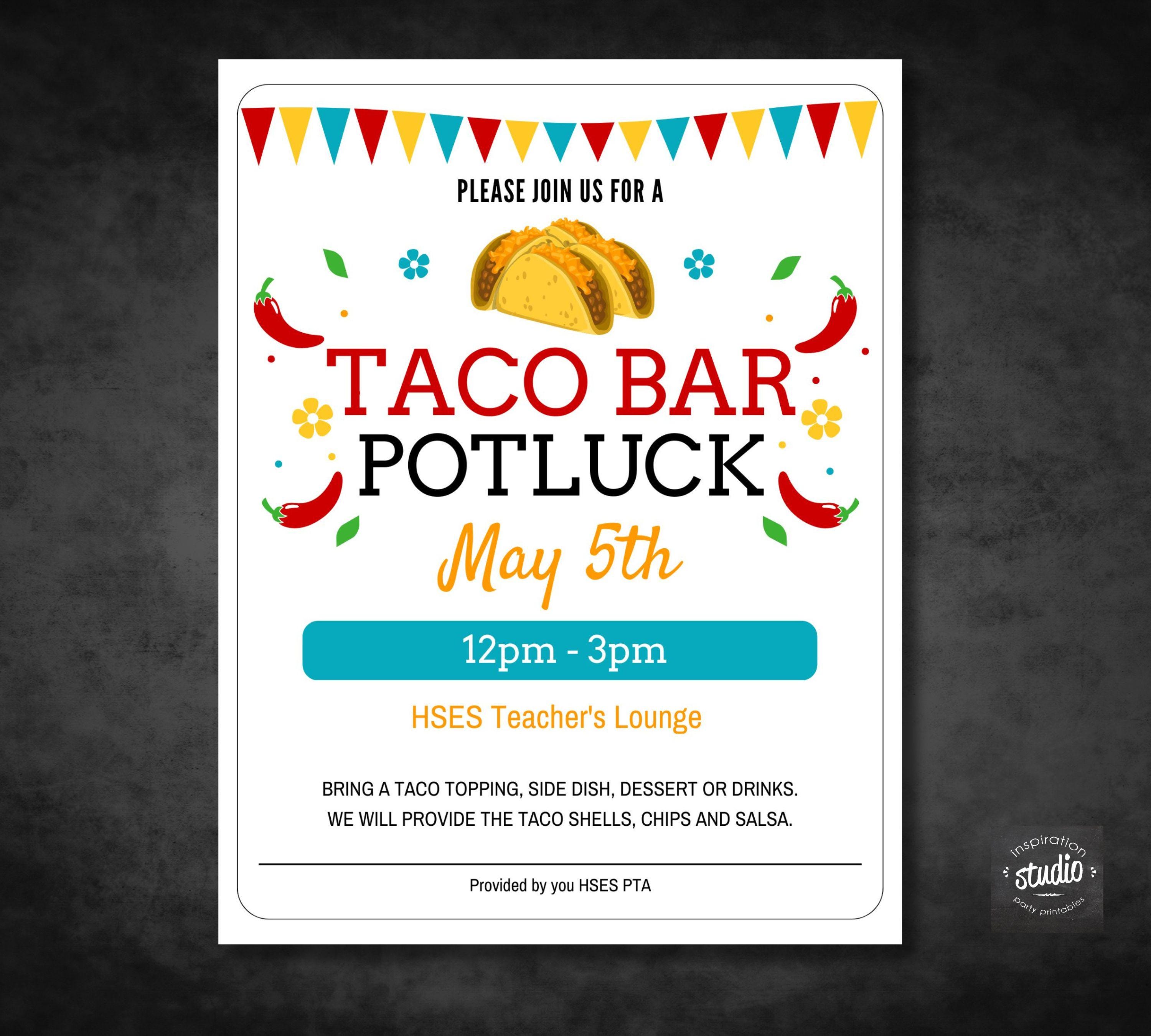 Taco Bar Potluck Flyer Template | Mexican Dinner Night | Taco Night ...