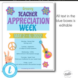 Groovy 1970's Theme Teacher Appreciation Week Poster and Flyer Template ...
