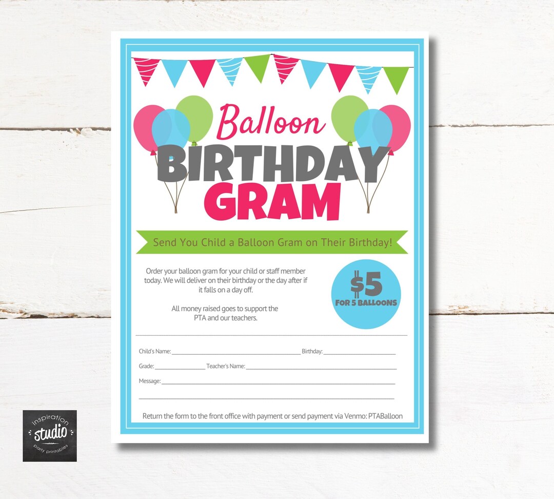 Editable Birthday Balloon Gram Flyer | School, PTA, PTO Fundraiser ...