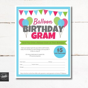 Editable Birthday Balloon Gram Flyer | School, PTA, PTO Fundraiser ...