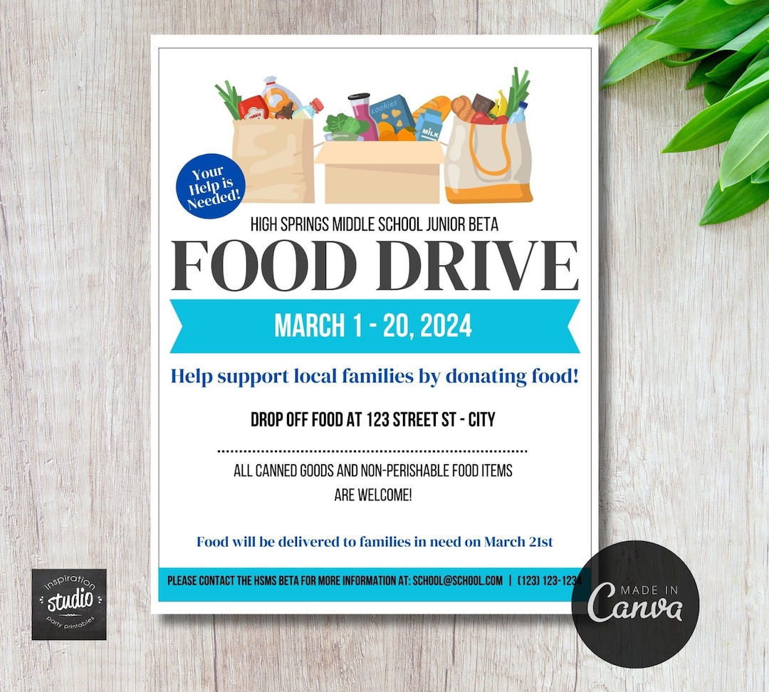 Editable Community Food Drive Flyer Template Canned Food Drive Grocery ...