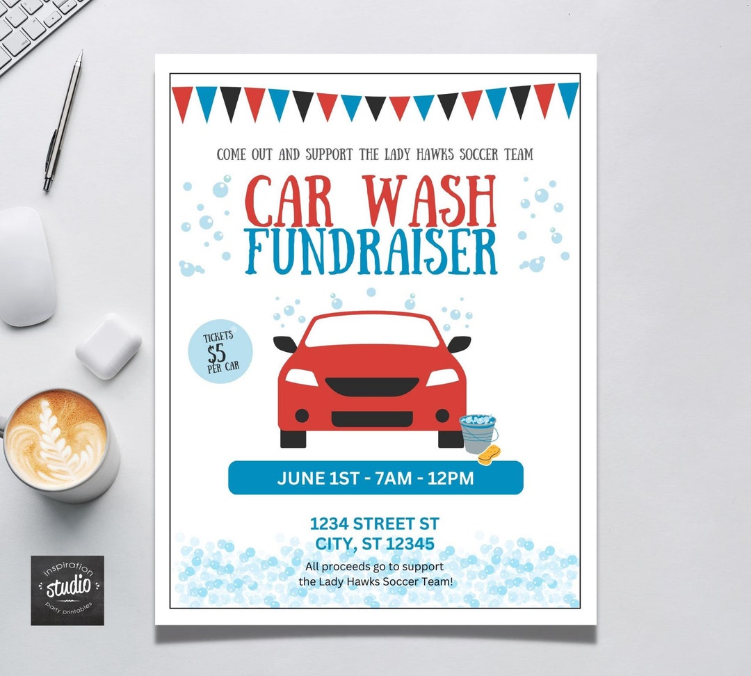Editable Car Wash Fundraiser Flyer Template for School Sports, Clubs ...