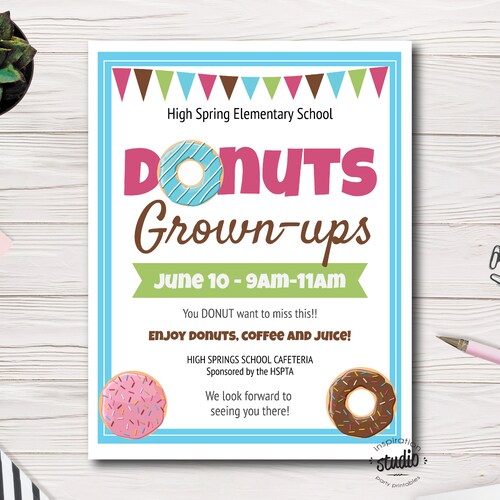 Donuts With Grownups Flyer School PTO PTA Father Mother - Etsy