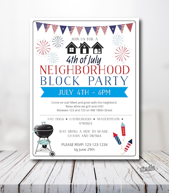 4th of July Neighborhood Block Party Flyer, Summer Backyard Party ...