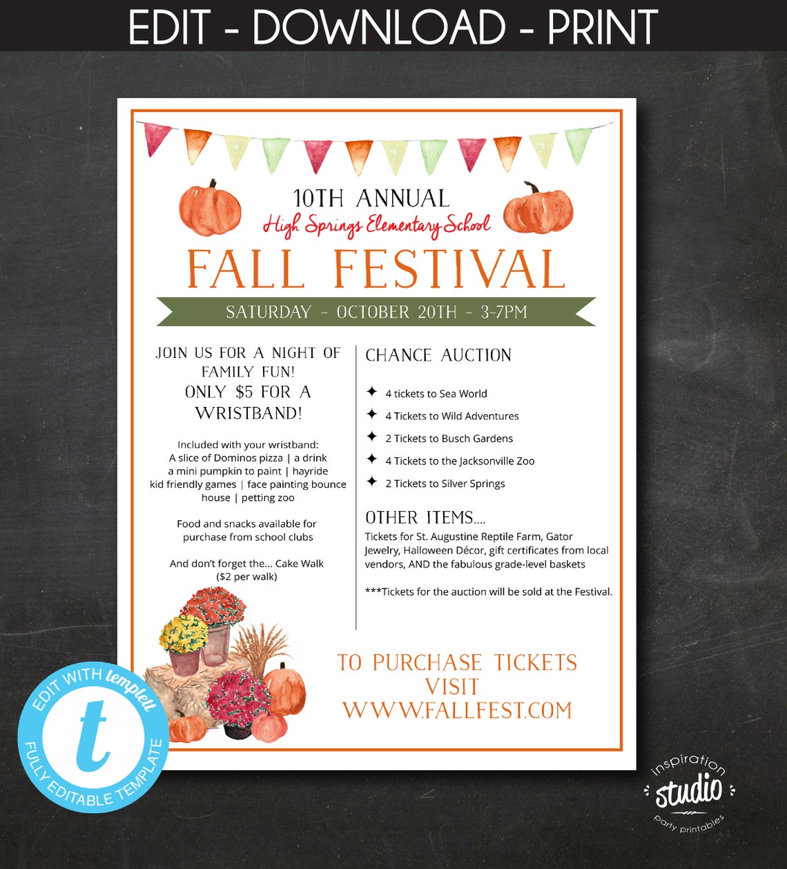 Fall Festival Flyer Template, School, Church, PTA, PTO, Event Printable ...