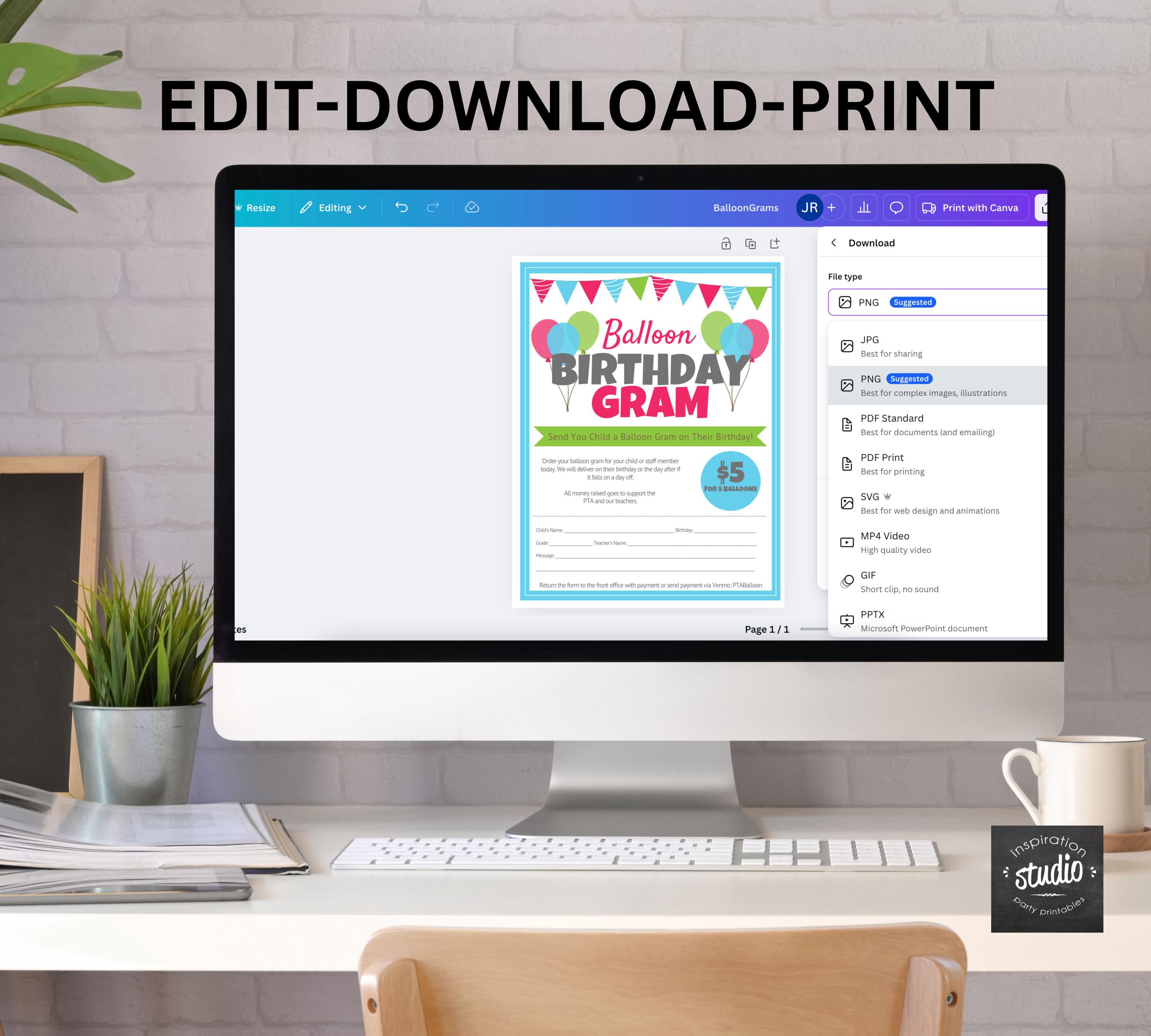 Editable Birthday Balloon Gram Flyer | School, PTA, PTO Fundraiser ...