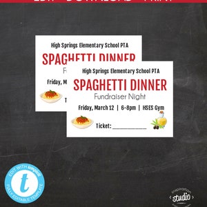 Spaghetti Dinner Fundraiser Flyer and Tickets Template, Pasta Dinner ...