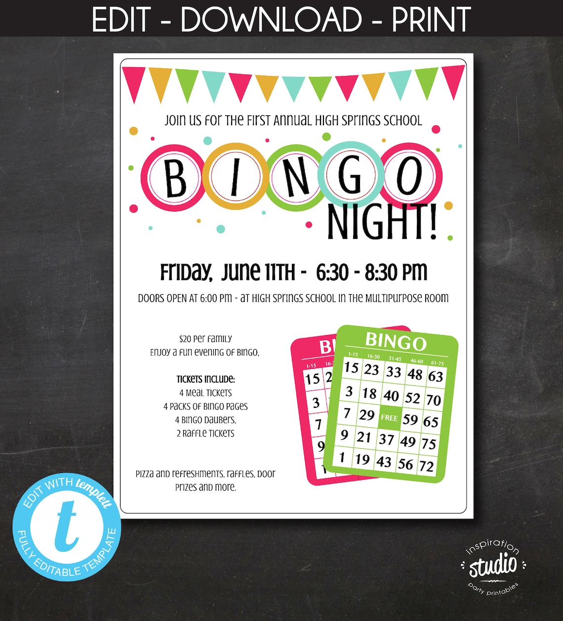 Bingo Night Flyer Template Family Night Mother Son Night - Etsy