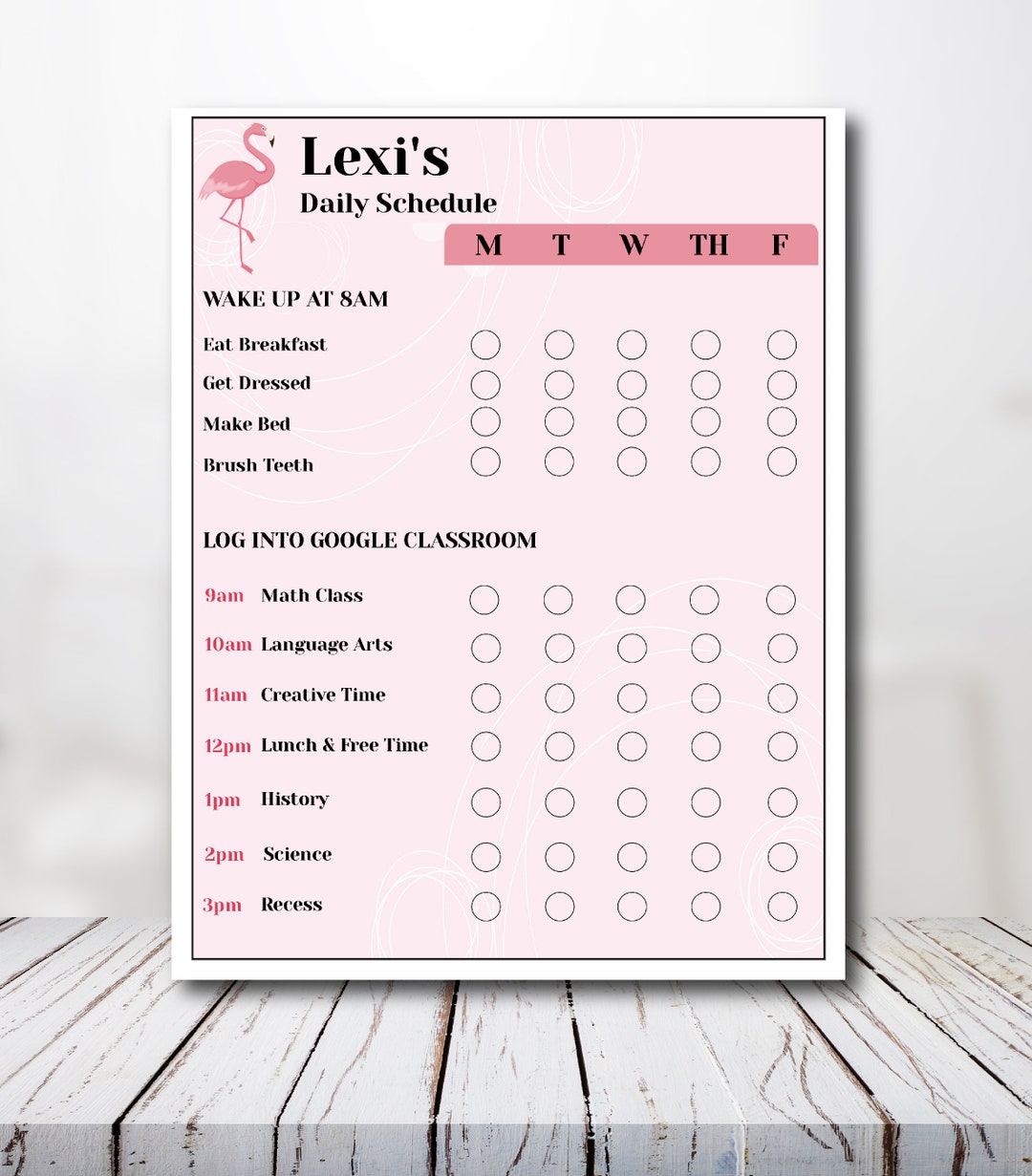Kids Flamingo Daily School Schedule Template Distant Learning - Etsy