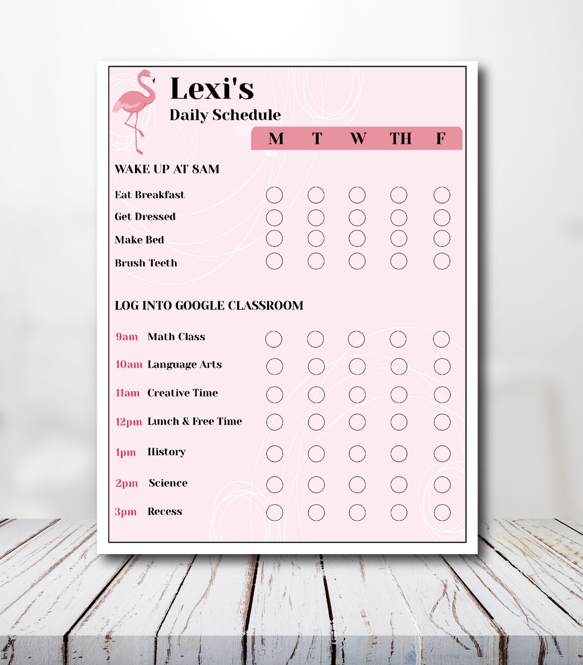 Kids Flamingo Daily School Schedule Template Distant Learning | Etsy