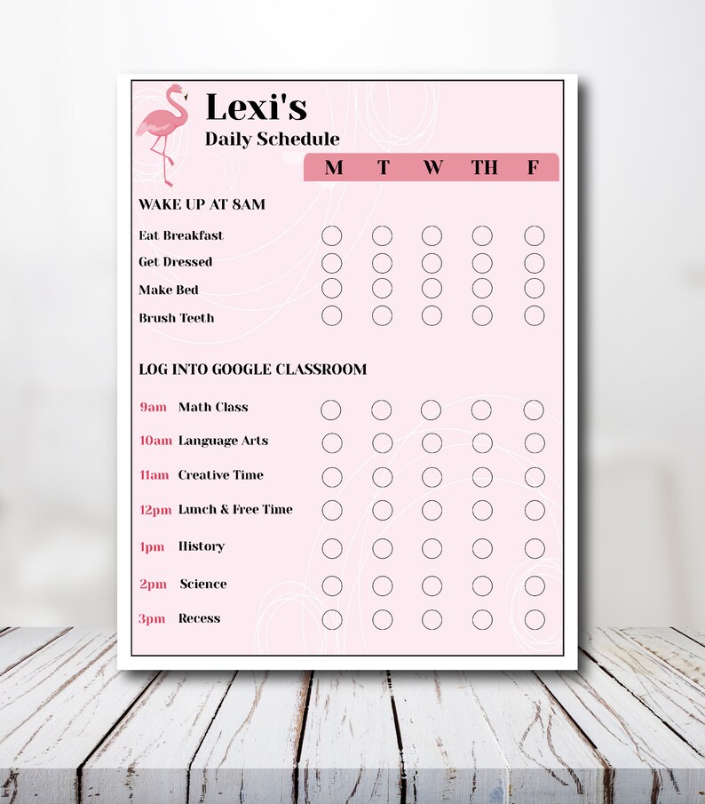 Kids Flamingo Daily School Schedule Template Distant Learning | Etsy