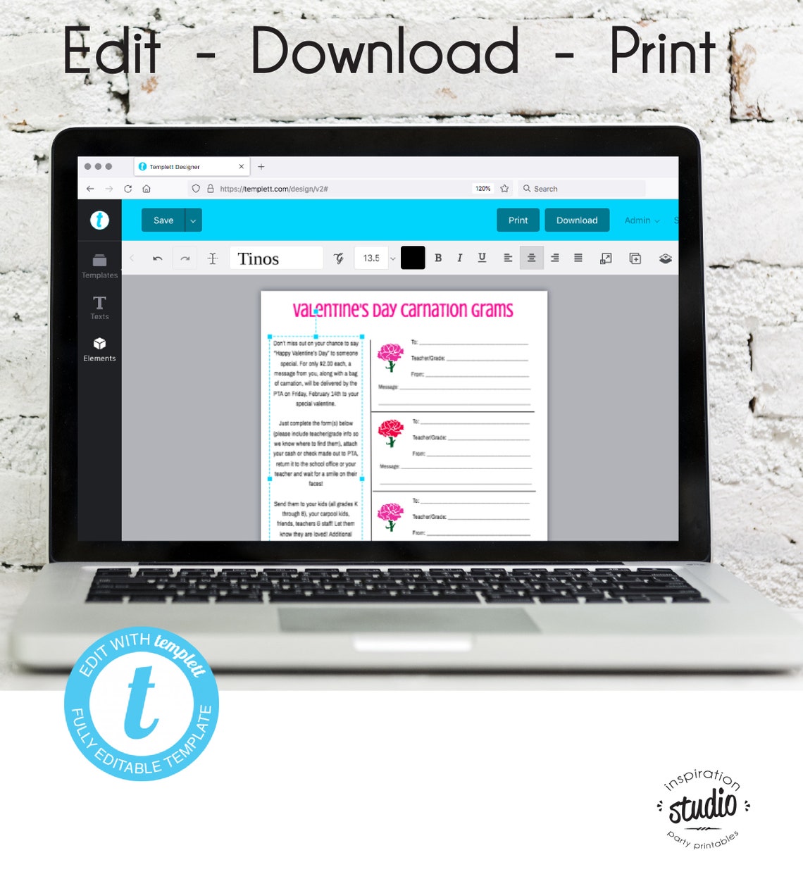 Valentine's Day Carnation Gram Flyer Template for | Etsy