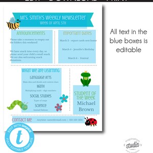 Editable Weekly Teacher Newsletter Template | Bugs and Critters ...