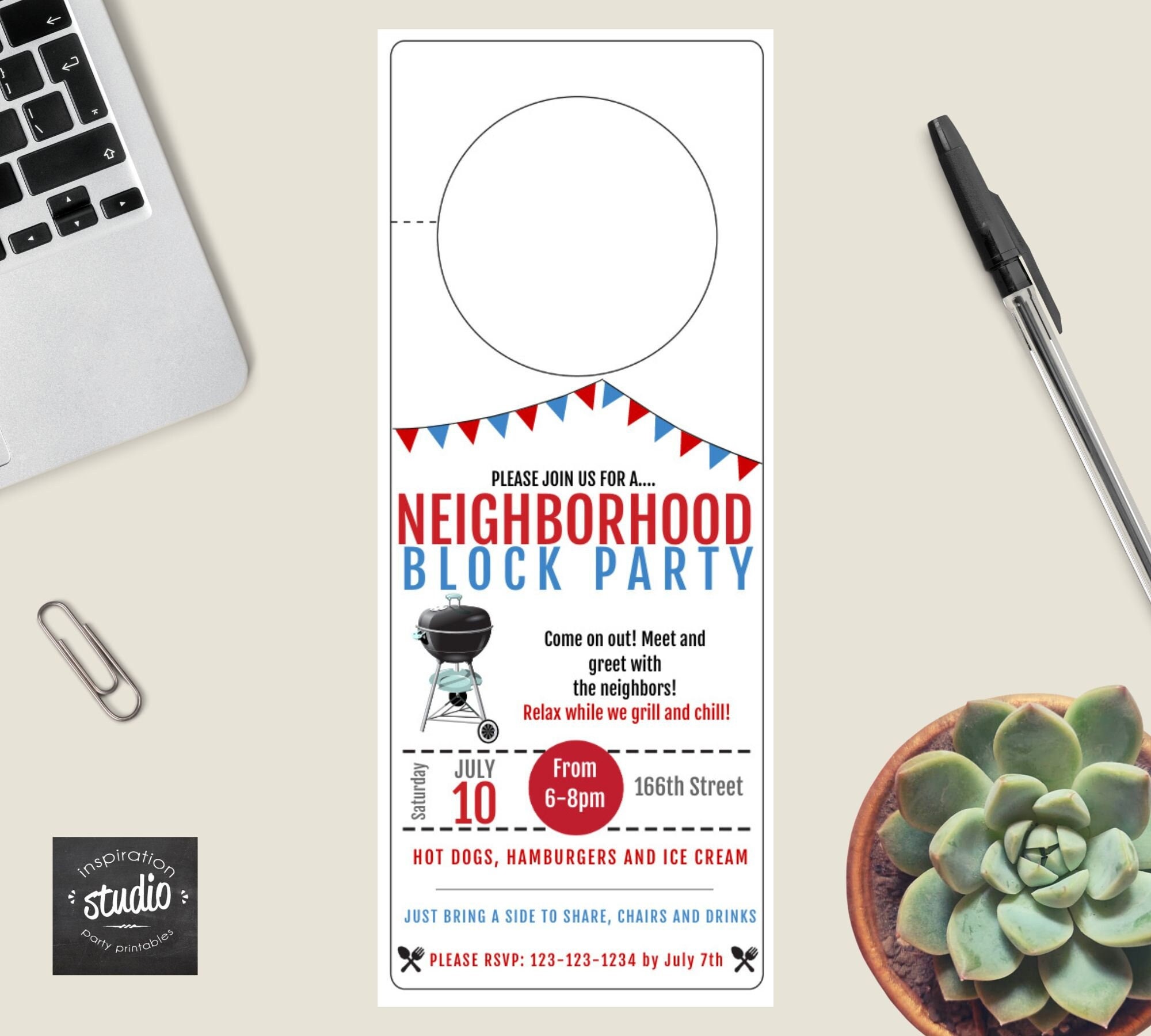 Neighborhood Block Party Door Hanger Template, Summer Backyard Party ...