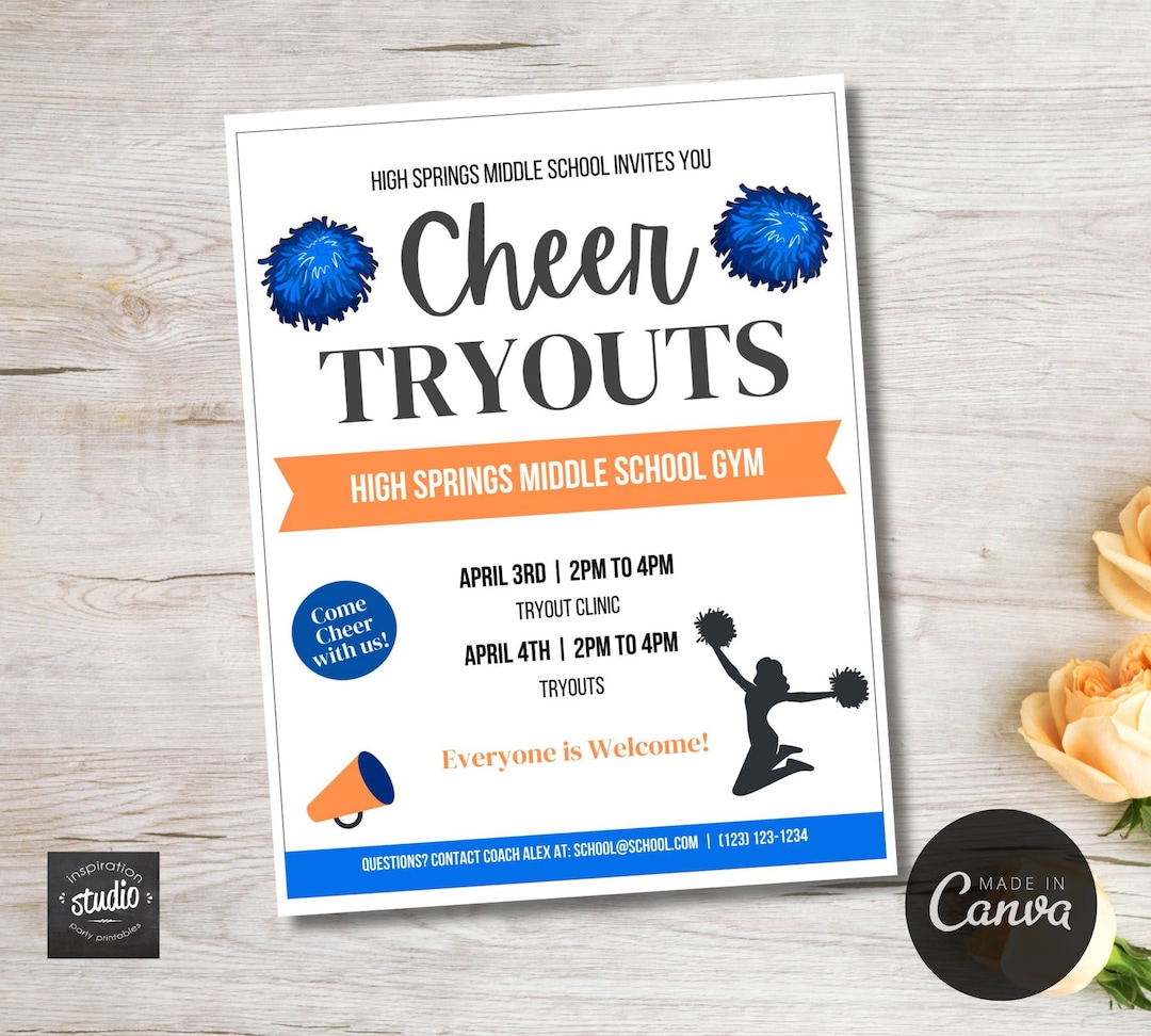 Customizable Cheerleading Tryout Flyer Template | Easy Edit on Canva | Cheer Team Registration ...