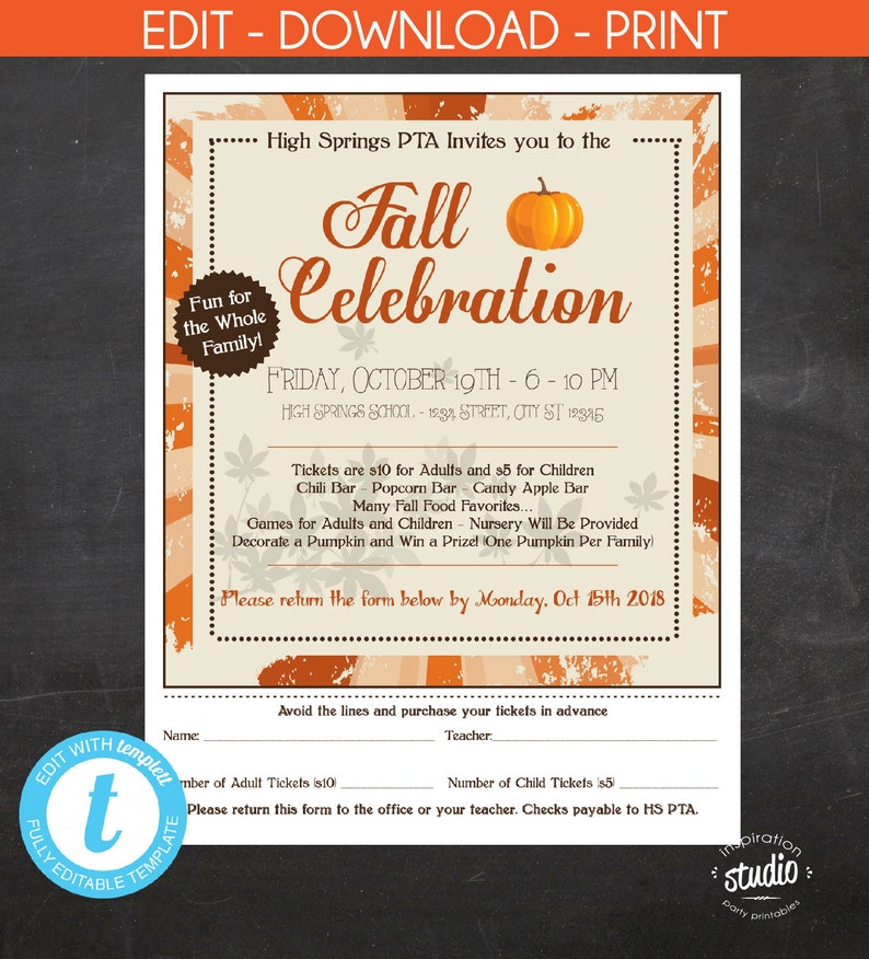 Fall Festival Flyer Fall Celebration School Church PTA - Etsy