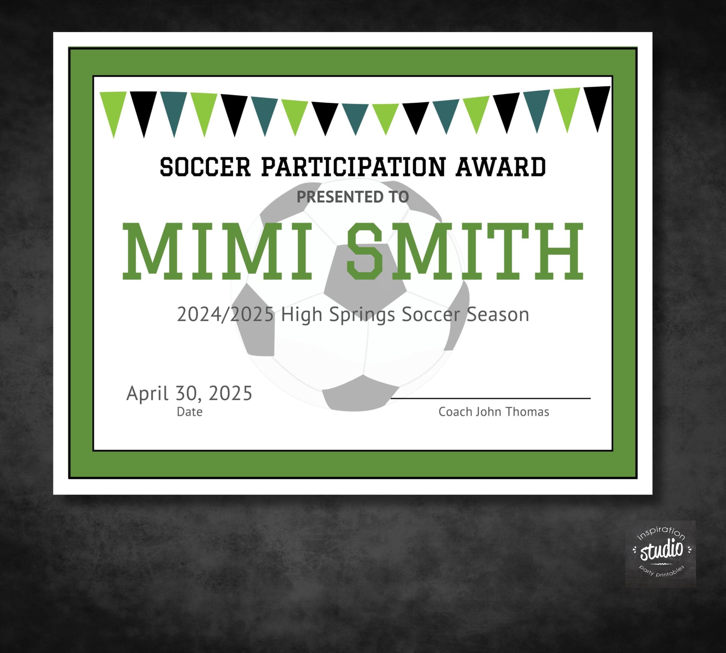 Editable End of Season Soccer Award Certificates | Custom Printable ...