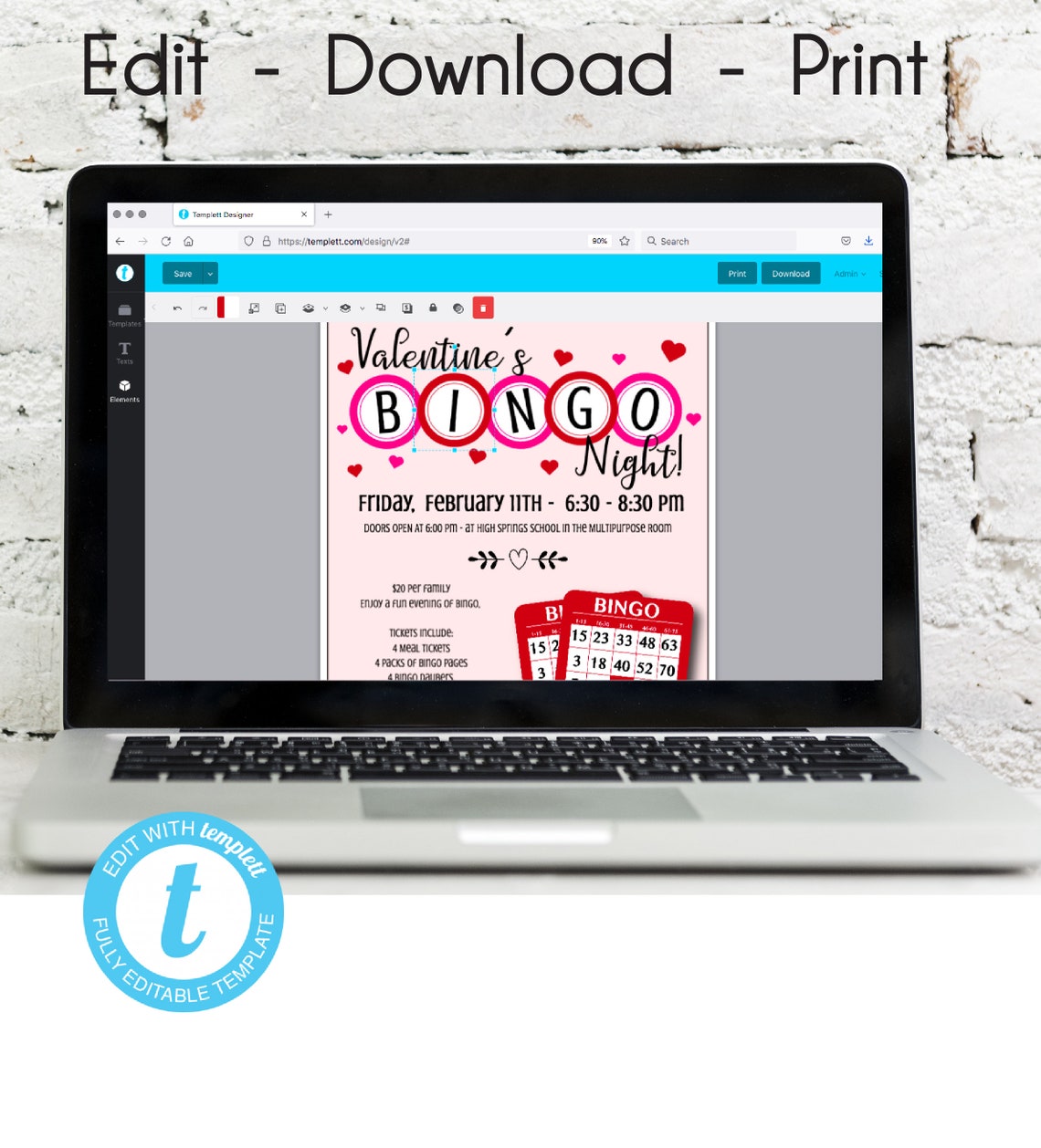 Valentine's Bingo Night Flyer Template, Family Night, School or Church ...
