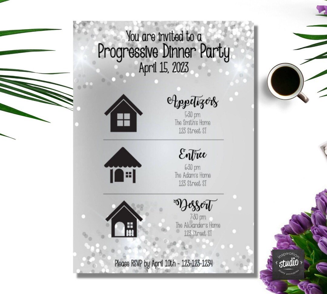 Progressive Dinner Party Invite Template | 3 Houses | Neighborhood ...