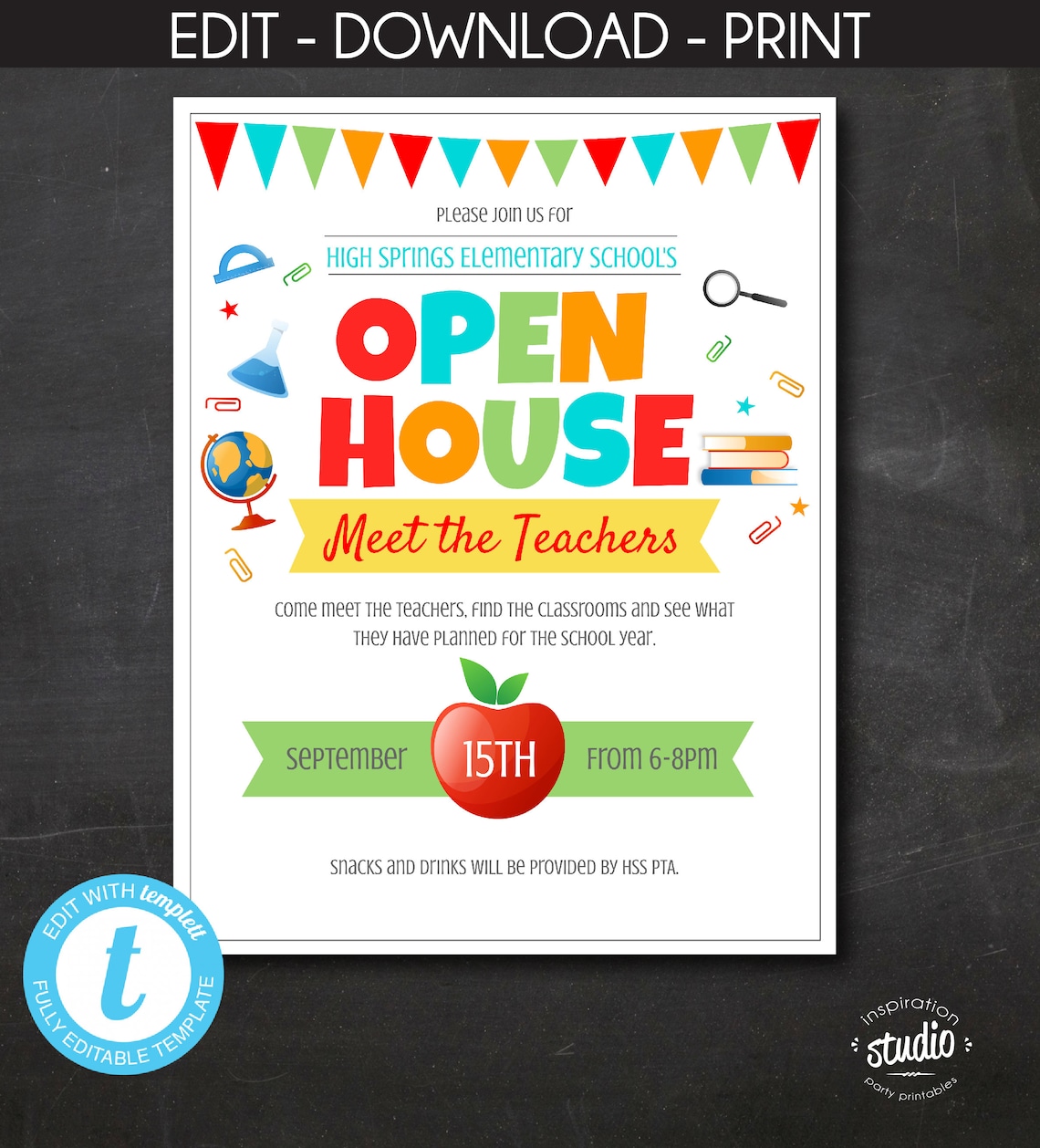 School Open House Flyer Template | Back to School Flyer | PTA, PTO ...