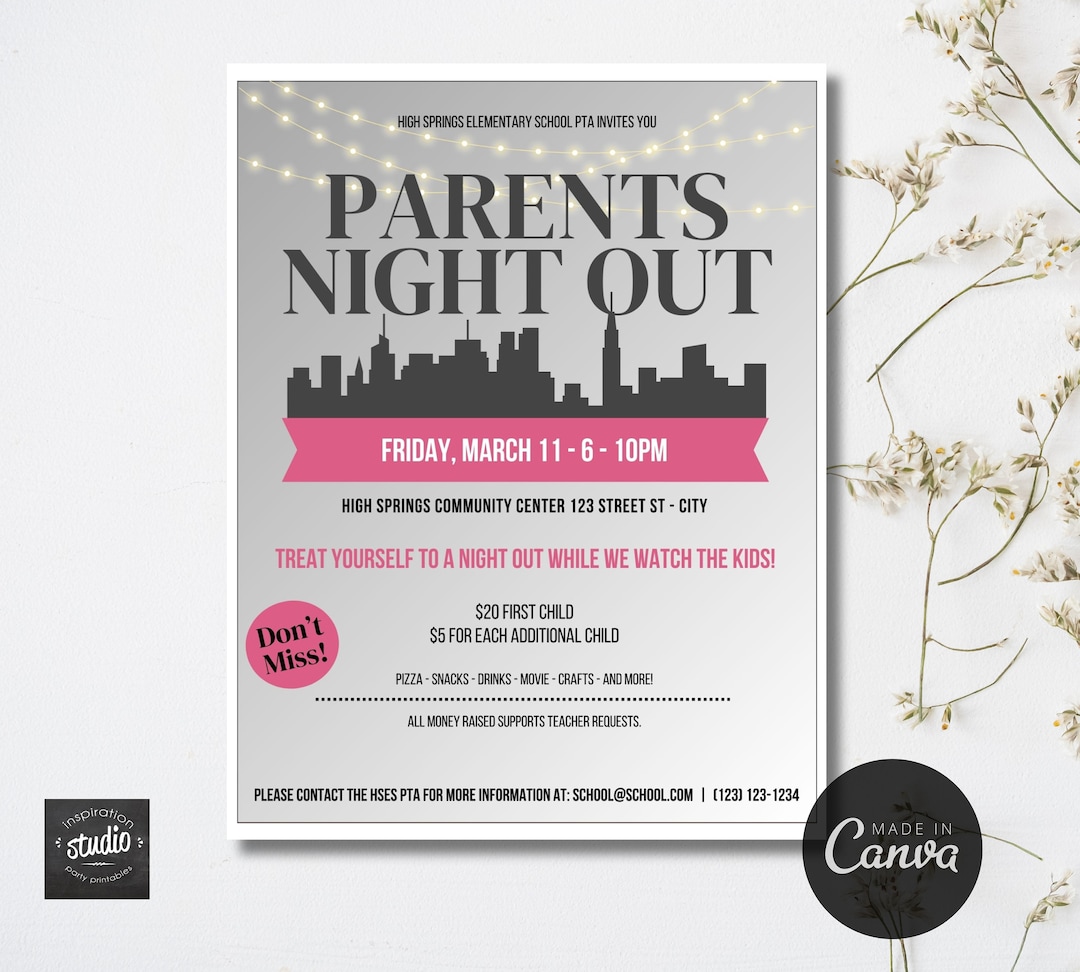 Editable Parents Night Out Flyer Template | Babysitting Flyer | Date ...