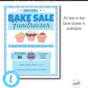 Bake Sale Fundraiser Flyer Template, Bake Sale Event Fundraiser, PTA ...