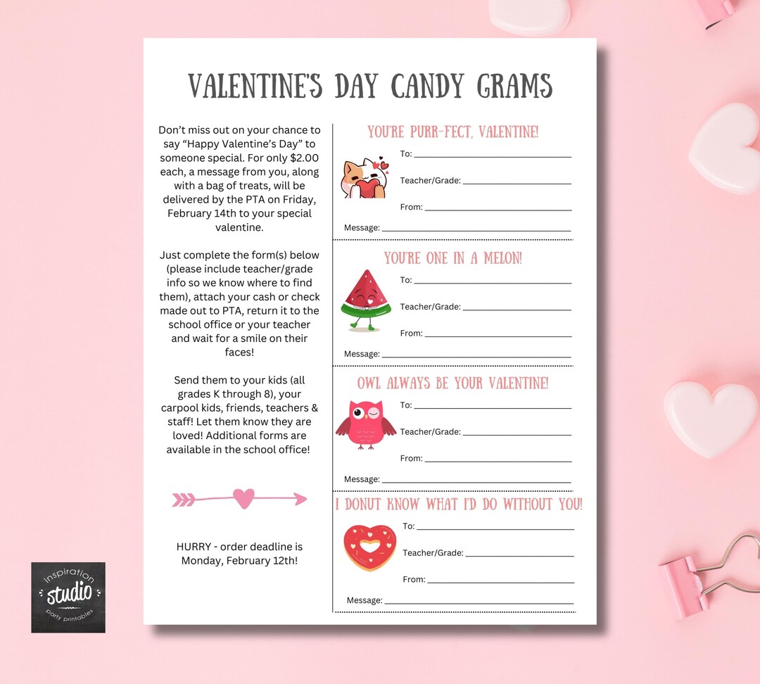 Printable Valentine's Day Candy Gram Template for School Clubs | Easy ...