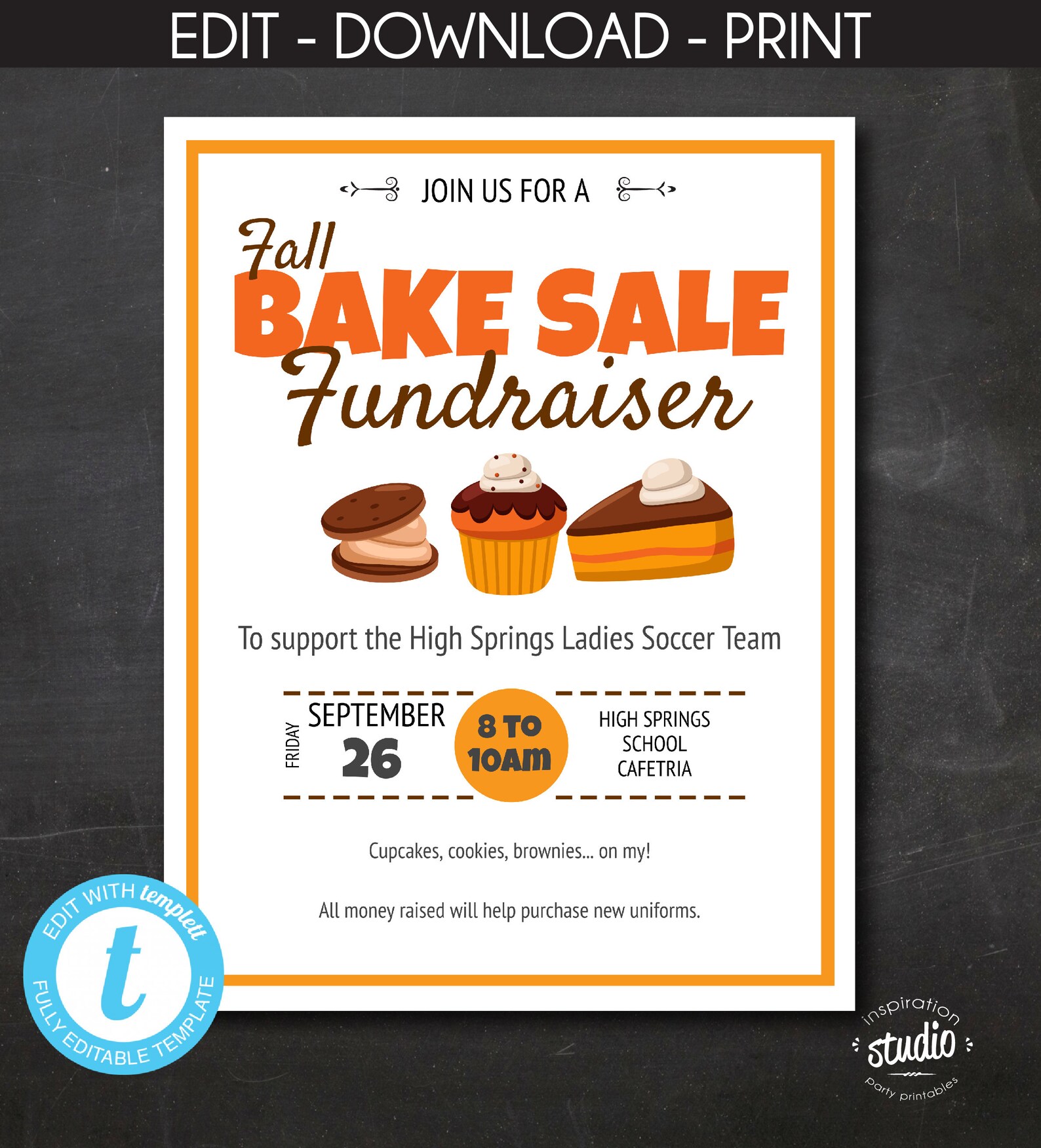 Fall Bake Sale Fundraiser Flyer Template Bake Sale Event - Etsy