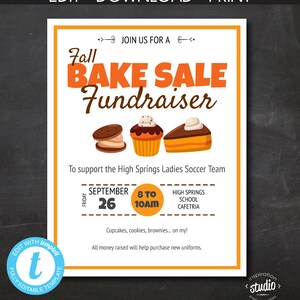 Fall Bake Sale Fundraiser Flyer Template, Bake Sale Event Fundraiser ...