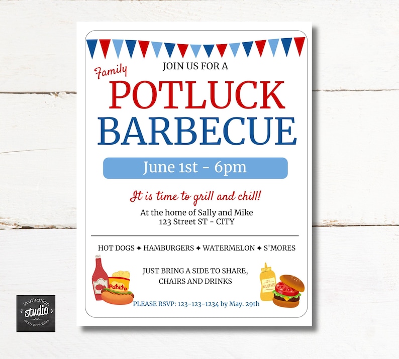 Potluck Barbecue Party Flyer Template | Backyard Party BBQ Invite ...