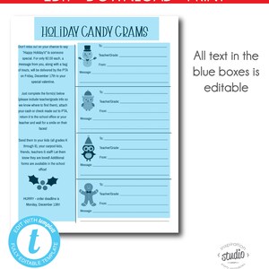 Holiday Candy Gram Flyer Template, Christmas Candy Grams, School ...