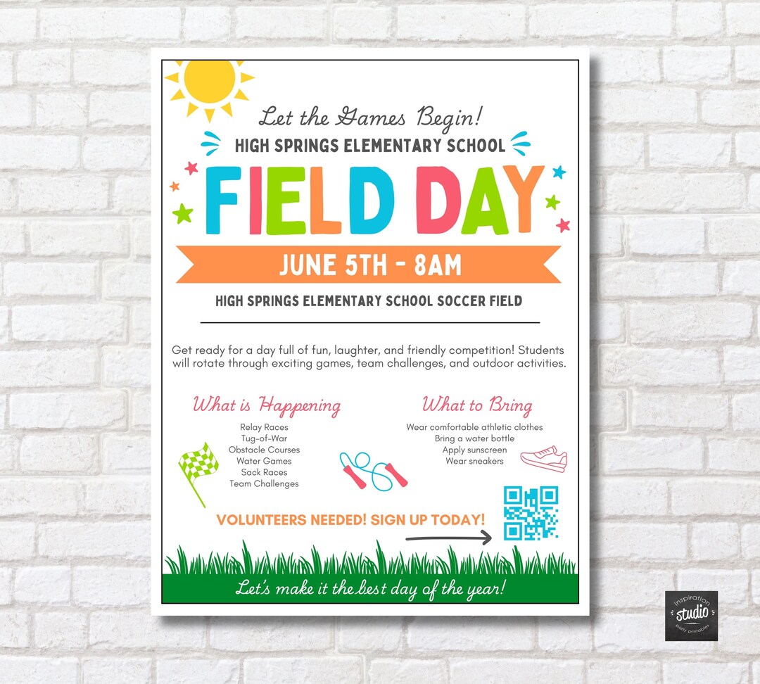 School Field Day Flyer Template | Editable Canva Invite for Spring ...
