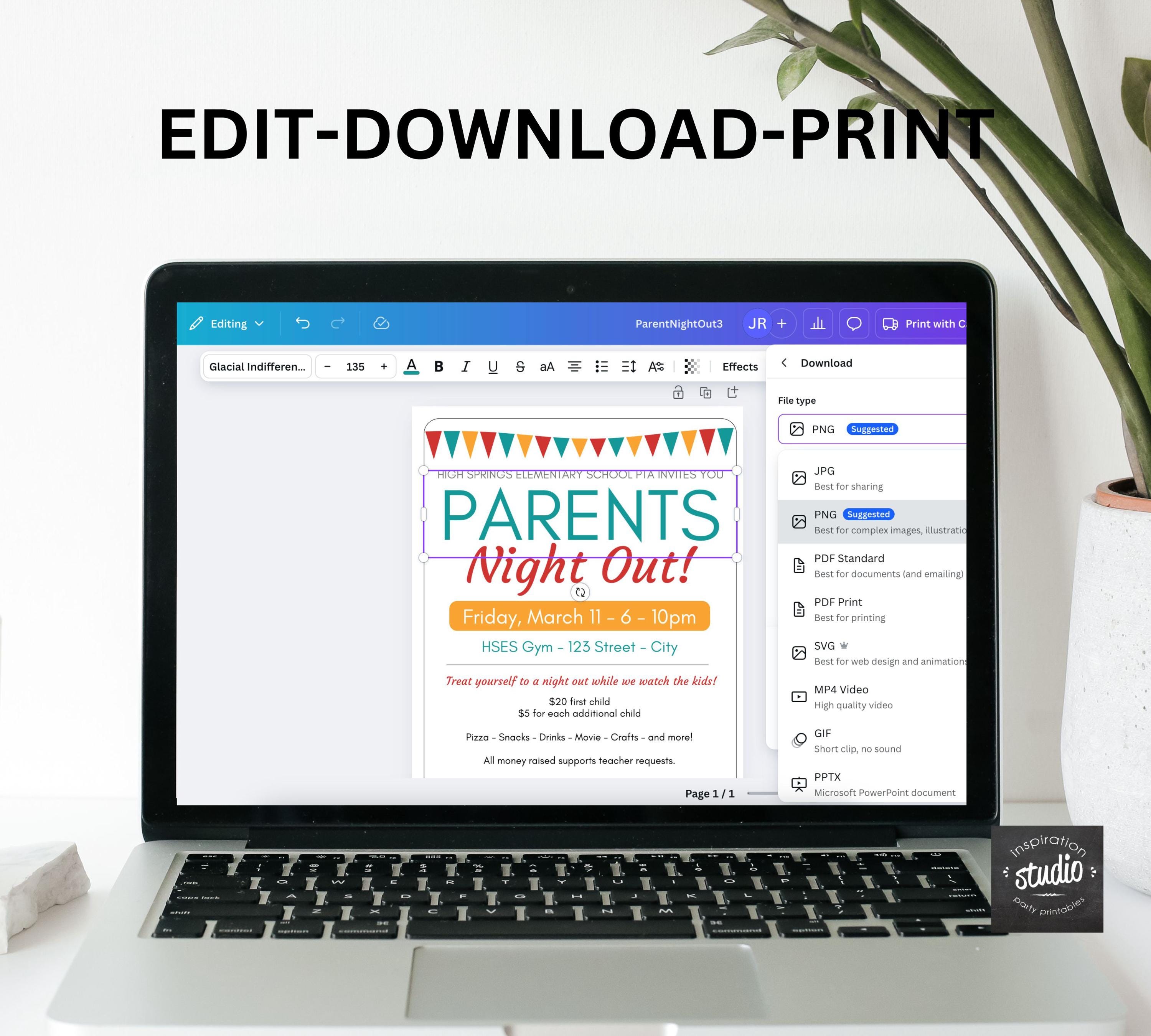 Parents Night Out Flyer | Editable Canva Template for Babysitting and ...