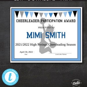 Customizable End of Season Cheerleading Award Certificate Template ...