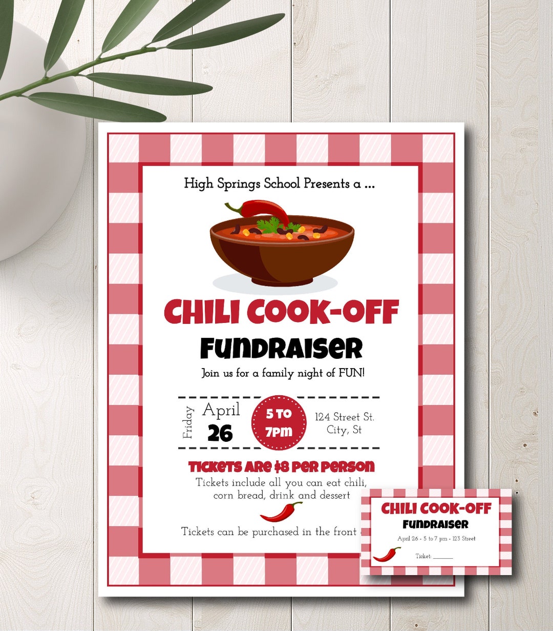 Chili Cook-off Fundraiser Flyer and Tickets, Chili Night, PTA, PTO ...