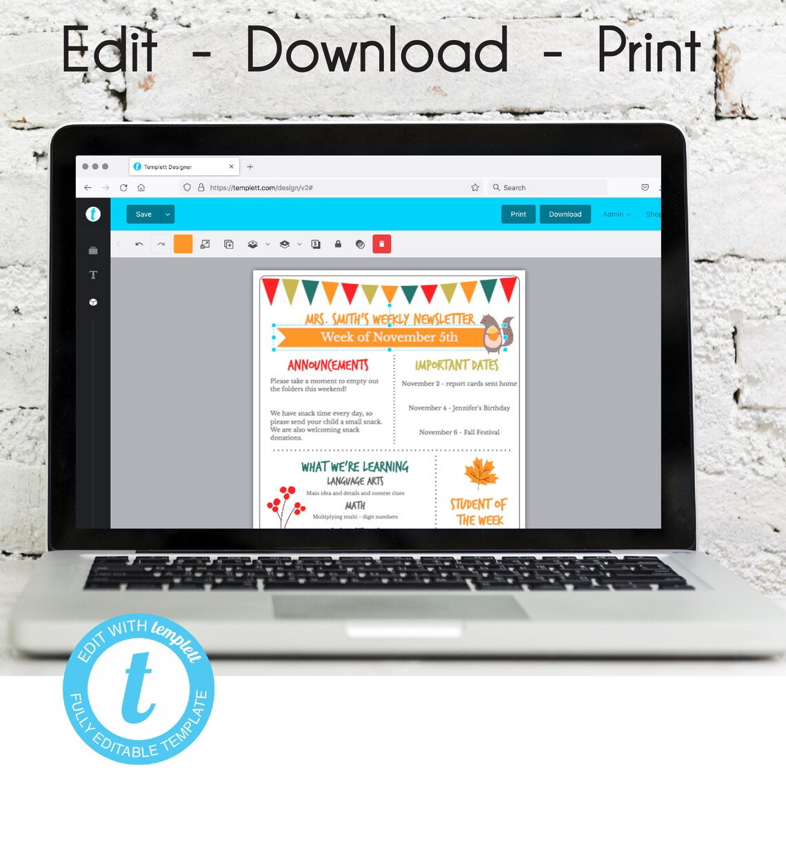 Editable Fall Weekly Teacher Newsletter Template Notes to - Etsy