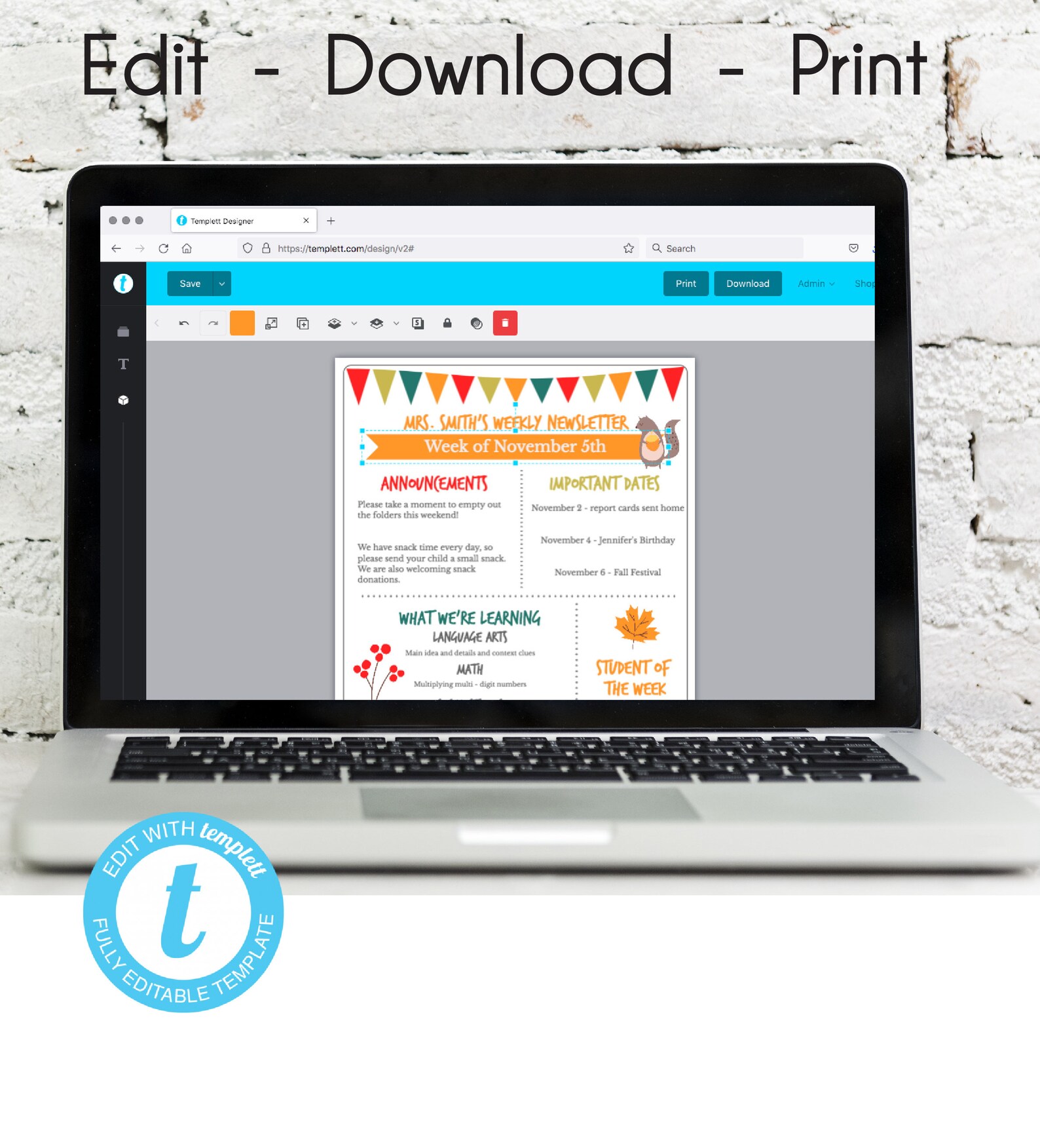 Editable Fall Weekly Teacher Newsletter Template Notes to - Etsy