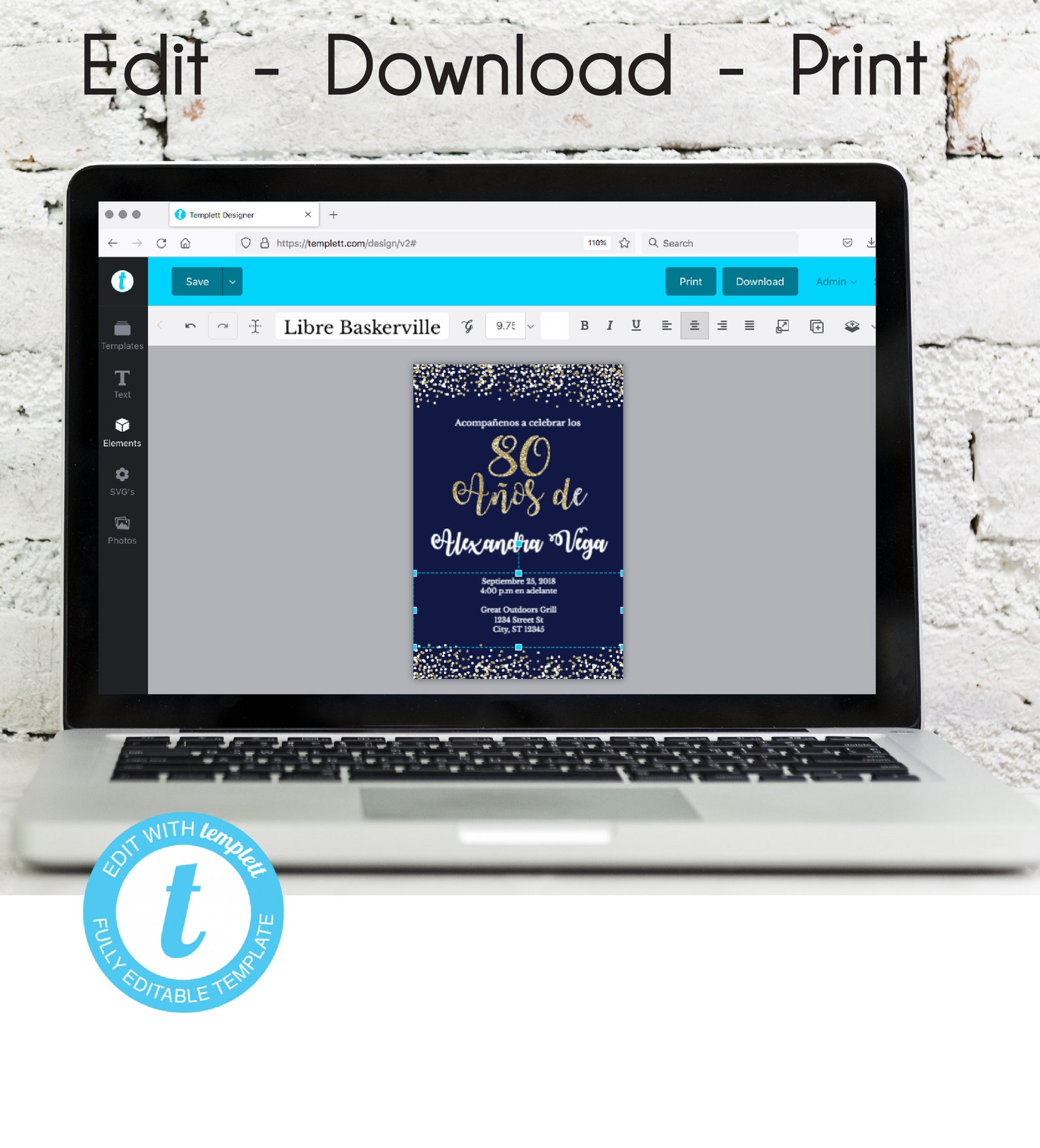 80 Años De Spanish 80th Birthday Invitation Blue and Gold - Etsy