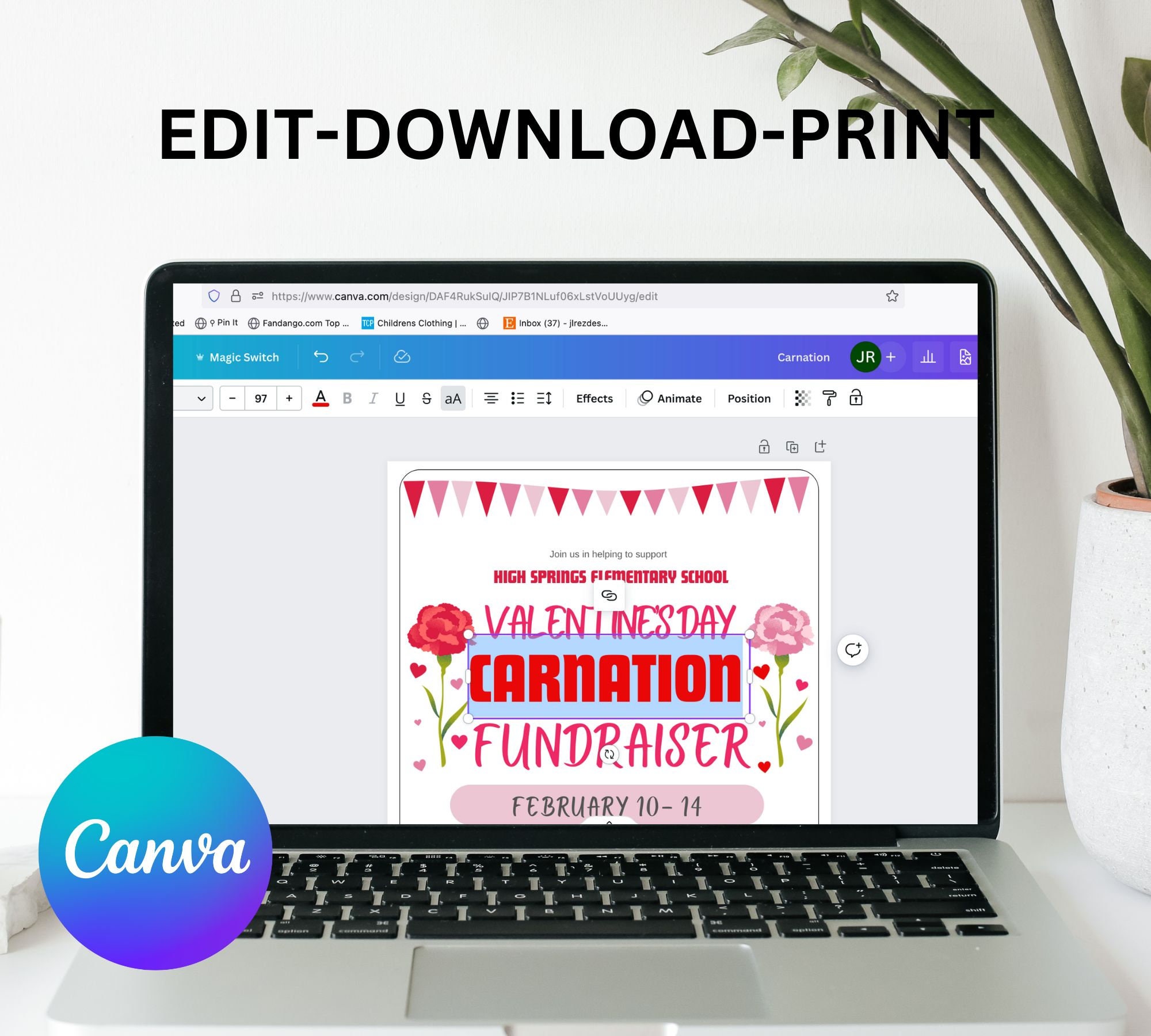 Valentine's Day Carnation Flower Fundraiser Flyer | Flower Sale ...