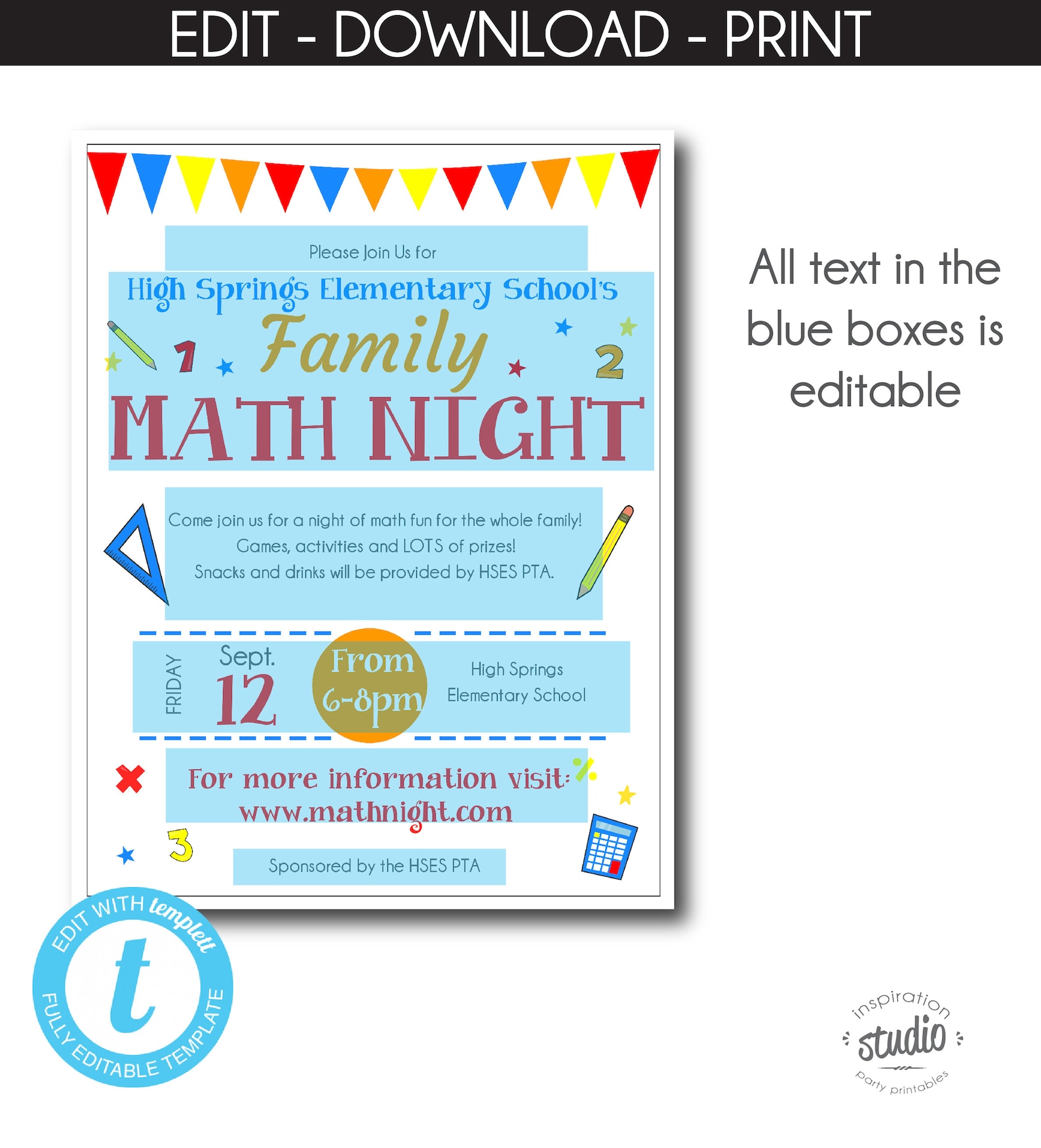 Family Math Night Event Flyer Template, School Math Night Flyer ...