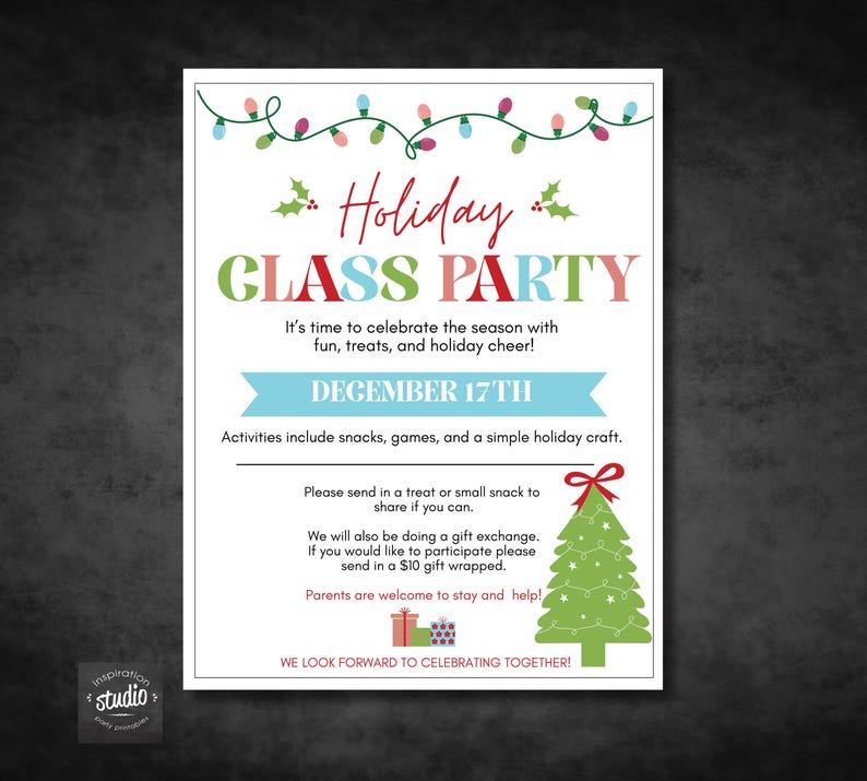 Holiday Class Party Flyer Template | Christmas School Party ...